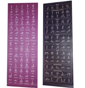 beginner instructional yoga mat with poses printed on it - 75 illustrated yoga poses & 75 stretches - non slip - yoga mat for all genders