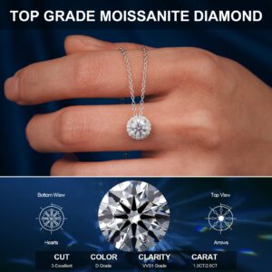 Moissanite Necklace Halo Diamond Pendant for Women 0.5CT-4.0CT 18K White/Yellow Gold Plated Sterling Silver Necklace Dainty Pendant Anniversary Day Present for Her Wife Mother 18+2 inches Lab Created Dimaond Jewelry with GRA Certificate of Authenticity