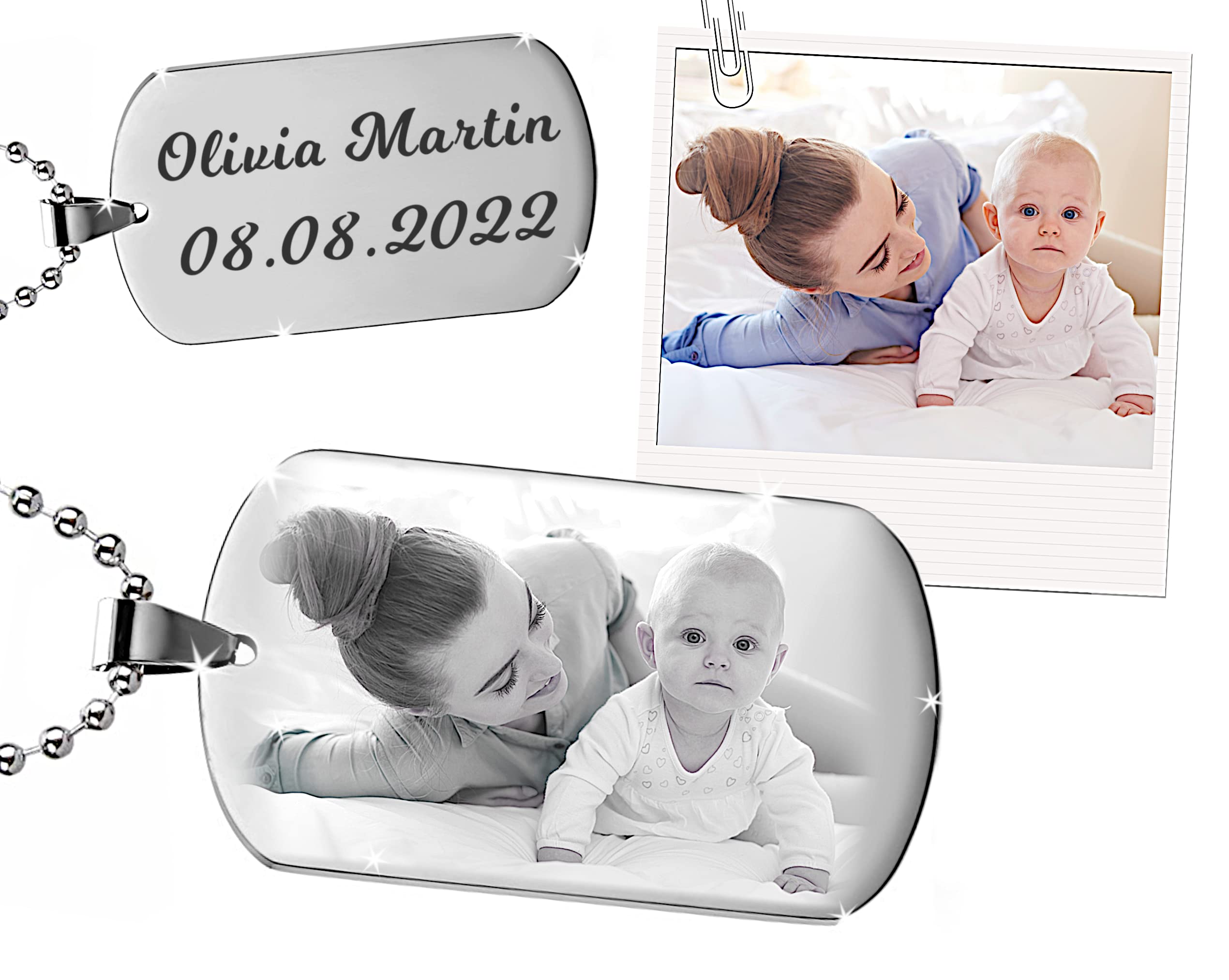 Personalized Photo Engraved Dog Tag | Pendant With Necklace | Stainless Steel | Silver | Special Jewelry Gift 4 Wedding Baby and Love | Customized | Most Beautiful Memory