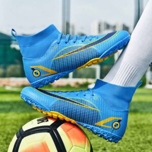 Maylrvjv Men’s Soccer Cleats Shoes High-Top Football Boots Lightweight Outdoor Indoor Competition Training Sports Shoes