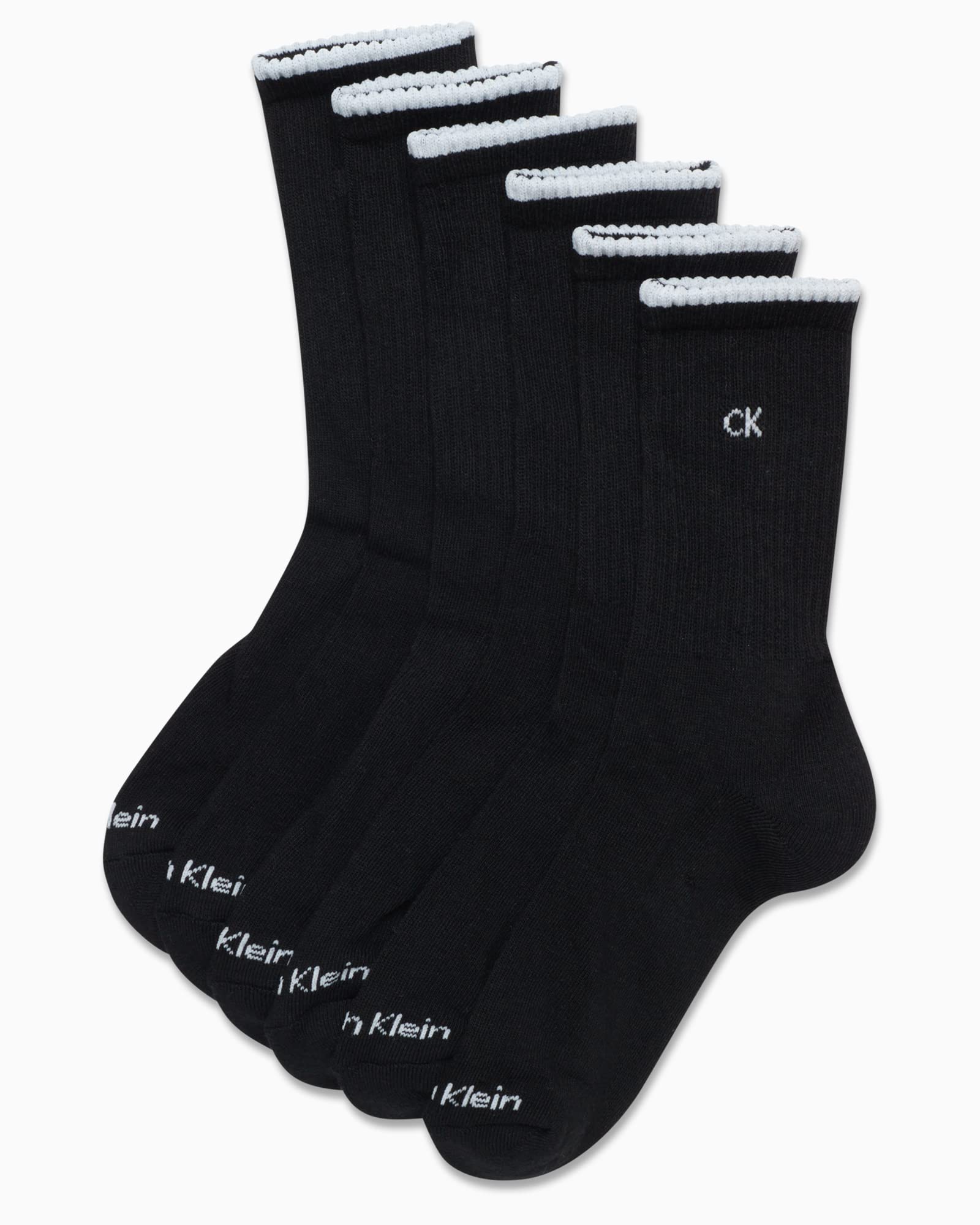 Calvin Klein Women's Socks - Cushion Athletic Crew Socks (6 Pack), Size 4-10, Pure Black