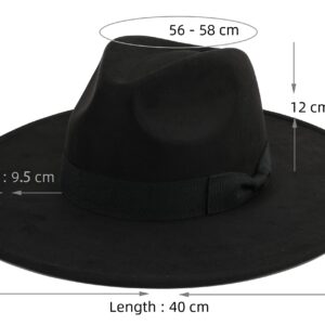 Pro Celia Big Wide Brim Fedora Hat for Women Large Felt Panama Rancher Hat (Black)