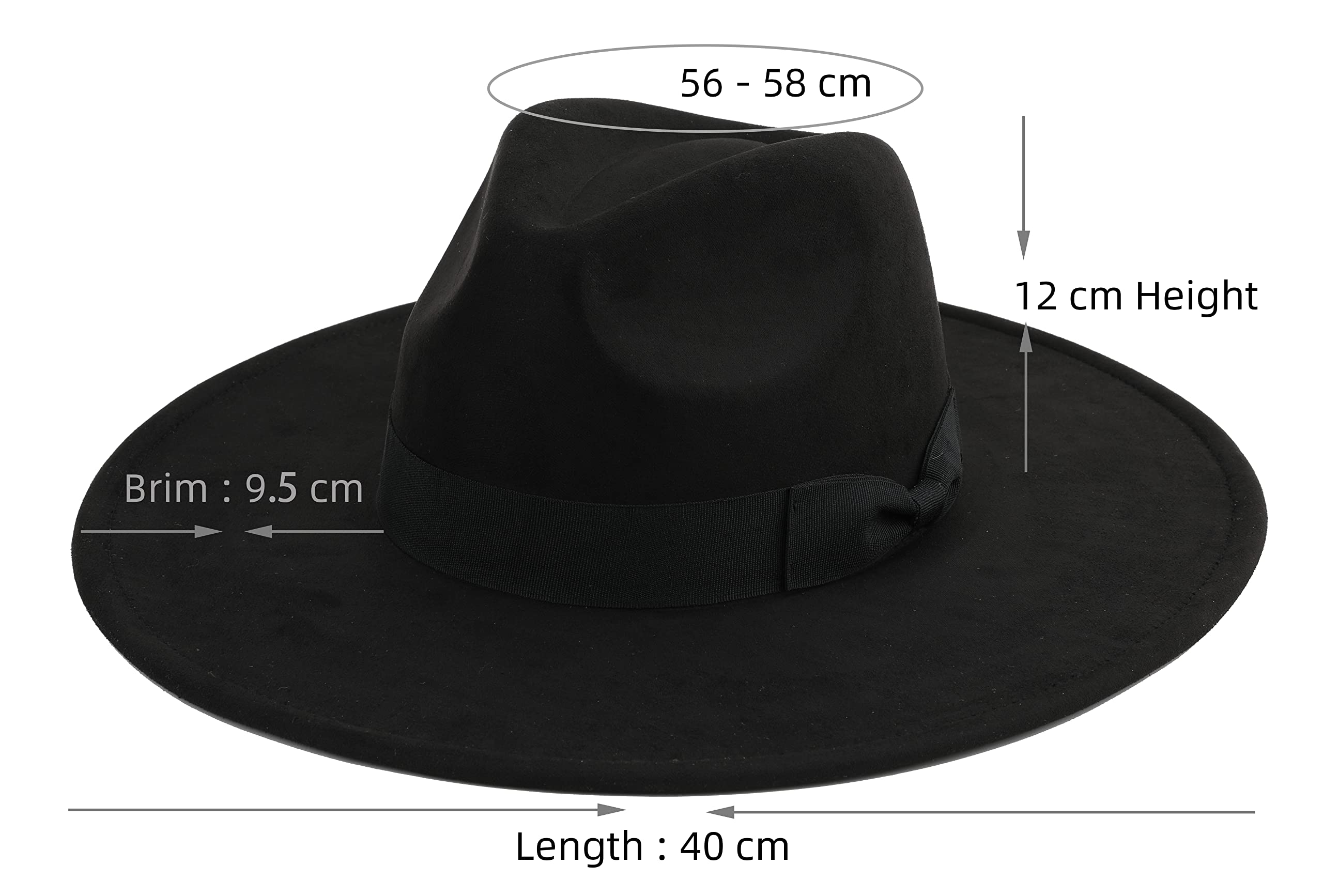 Pro Celia Big Wide Brim Fedora Hat for Women Large Felt Panama Rancher Hat (Black)