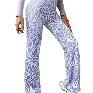 WDIRARA Women's Flare Leg All Over Print Tummy Control High Waisted Bootcut Yoga Pants Blue and White L