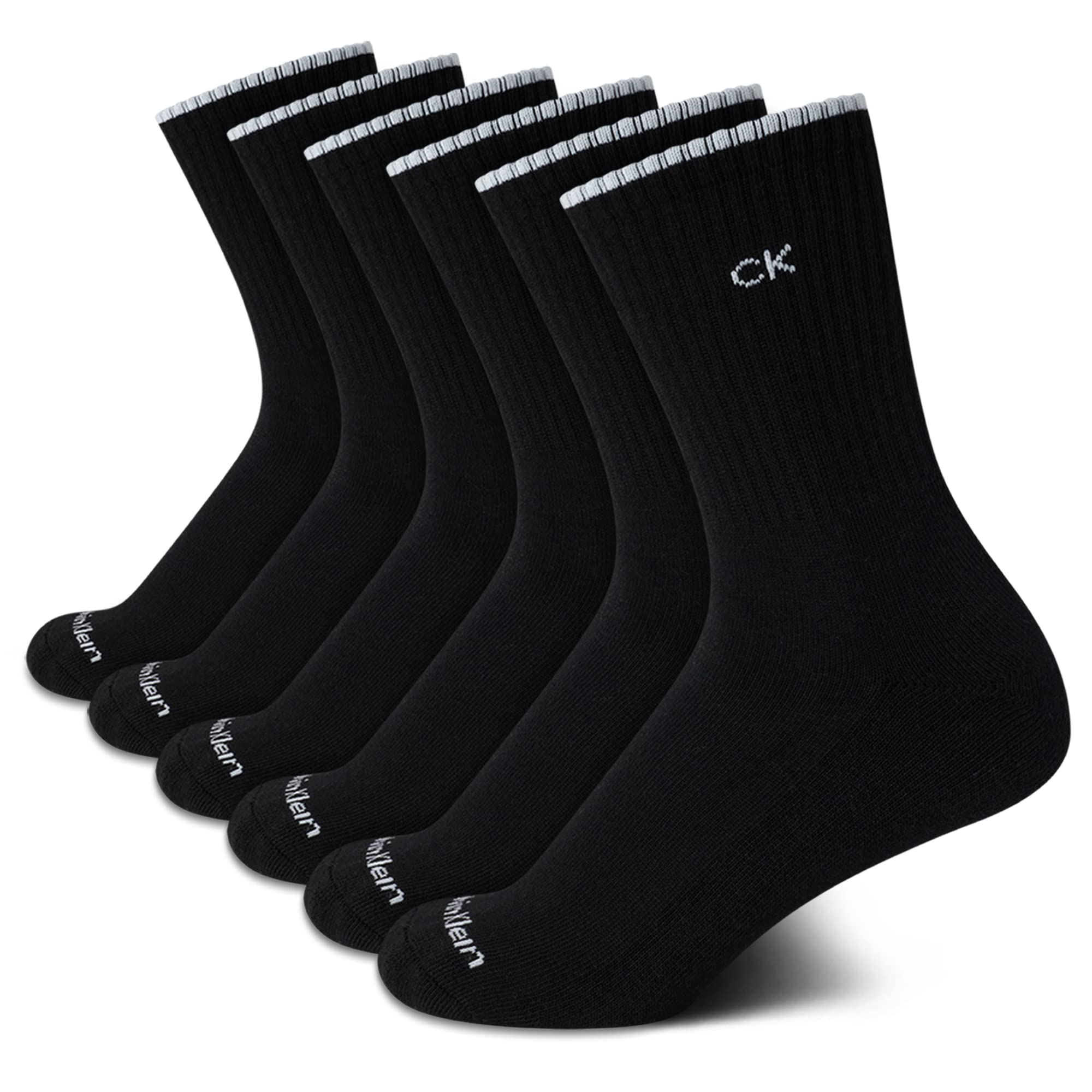 Calvin Klein Women's Socks - Cushion Athletic Crew Socks (6 Pack), Size 4-10, Pure Black