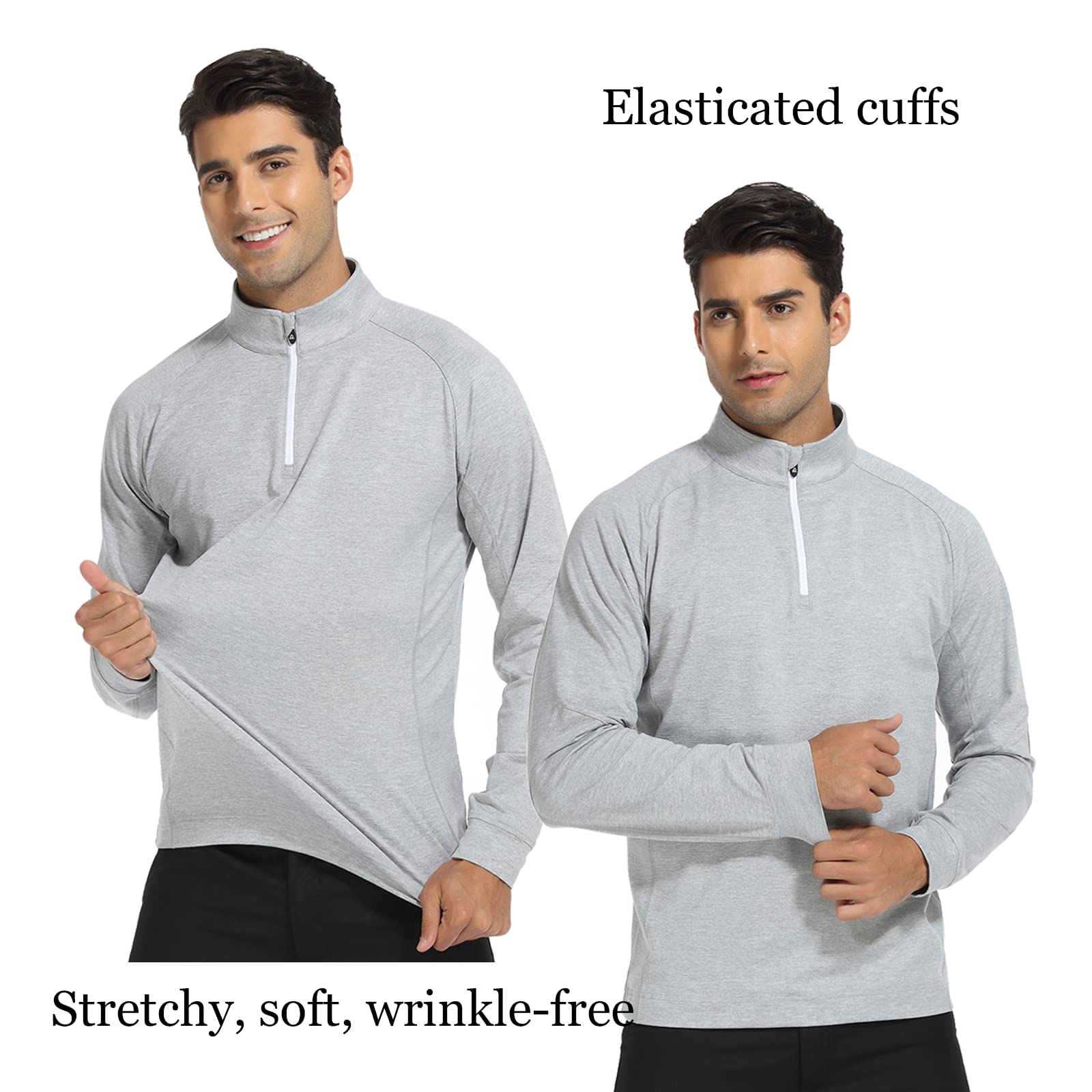 DEOLAX Mens Quarter Zip Pullover Solid 1/4 Zip Pullover Mens Athletic Long Sleeve Sweatshirt Mock Neck Golf Shirts for Men