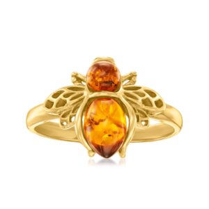 ross-simons amber bumblebee ring in 18kt gold over sterling. size 8