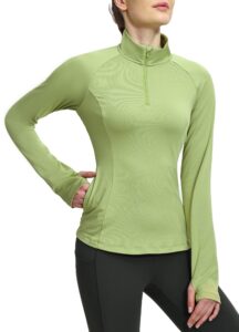 hiverlay women's thermal fleece half zip thumbholes long sleeve running pullover equestrian shirt for cold weather green xl