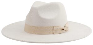 pro celia big wide brim fedora hat for women large felt panama rancher hat (ivory)