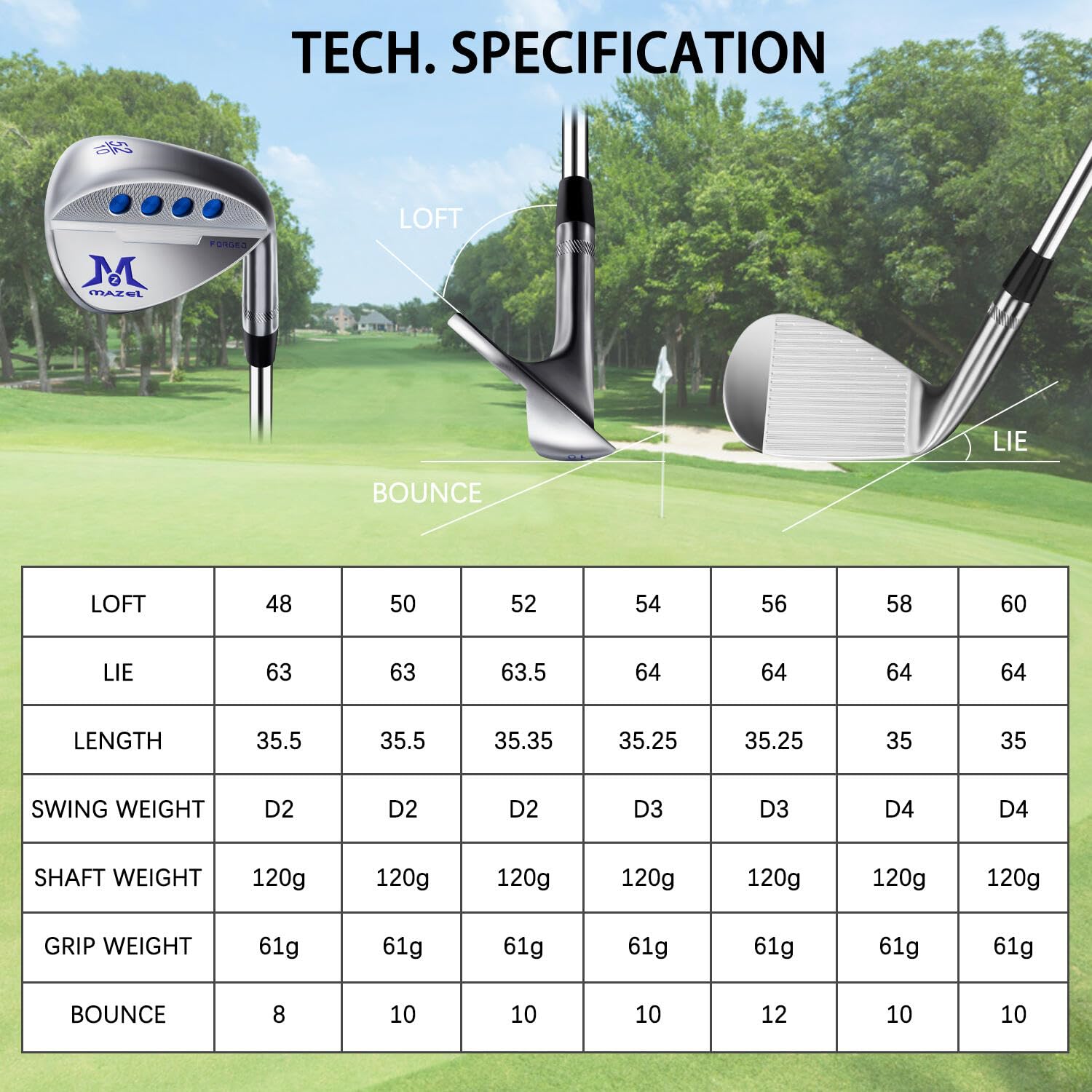 MAZEL Forged Golf Wedges for Men - Individual 48 52 54 56 58 60 Degree Wedge Right Hand Gap Wedge,Sand Wedge,Lob Wedge,Milled Face for More Spin