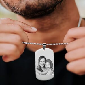 Personalized Photo Engraved Dog Tag | Pendant With Necklace | Stainless Steel | Silver | Special Jewelry Gift 4 Wedding Baby and Love | Customized | Most Beautiful Memory