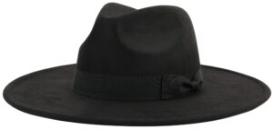 pro celia big wide brim fedora hat for women large felt panama rancher hat (black)