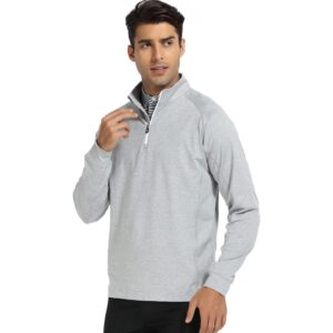 DEOLAX Mens Quarter Zip Pullover Solid 1/4 Zip Pullover Mens Athletic Long Sleeve Sweatshirt Mock Neck Golf Shirts for Men