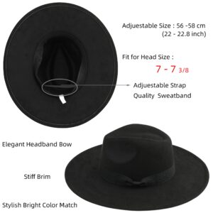 Pro Celia Big Wide Brim Fedora Hat for Women Large Felt Panama Rancher Hat (Black)