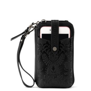 the sak silverlake n/s smartphone crossbody, black floral embossed