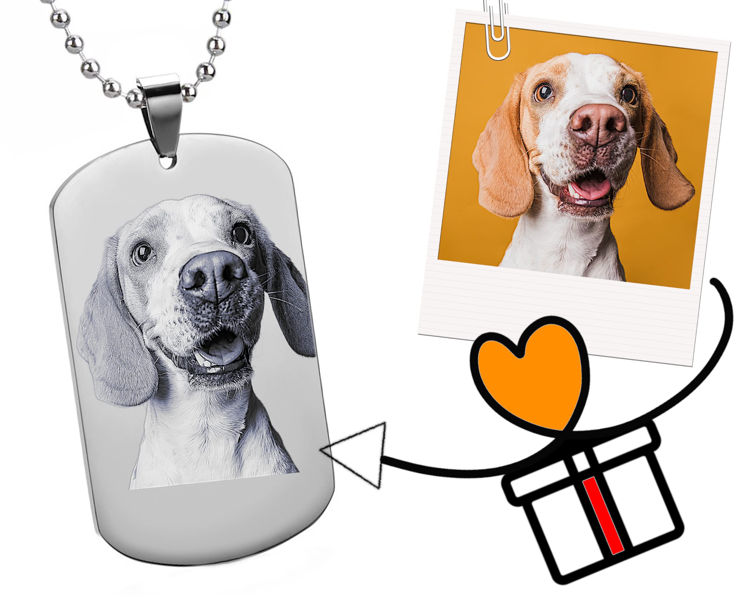 Personalized Photo Engraved Dog Tag | Pendant With Necklace | Stainless Steel | Silver | Special Jewelry Gift 4 Wedding Baby and Love | Customized | Most Beautiful Memory