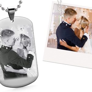 Personalized Photo Engraved Dog Tag | Pendant With Necklace | Stainless Steel | Silver | Special Jewelry Gift 4 Wedding Baby and Love | Customized | Most Beautiful Memory