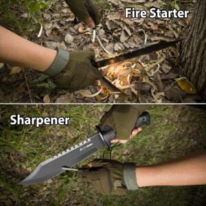 FLISSA Survival Hunting Knife and Bushcraft Knife, with Sheath