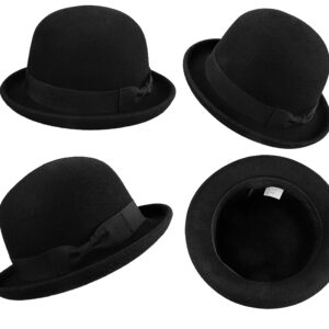 INOGIH Wool Derby Hat Round Cloche Hat for Men and Women Black Bowler Hat Upturn Brim Church Hat