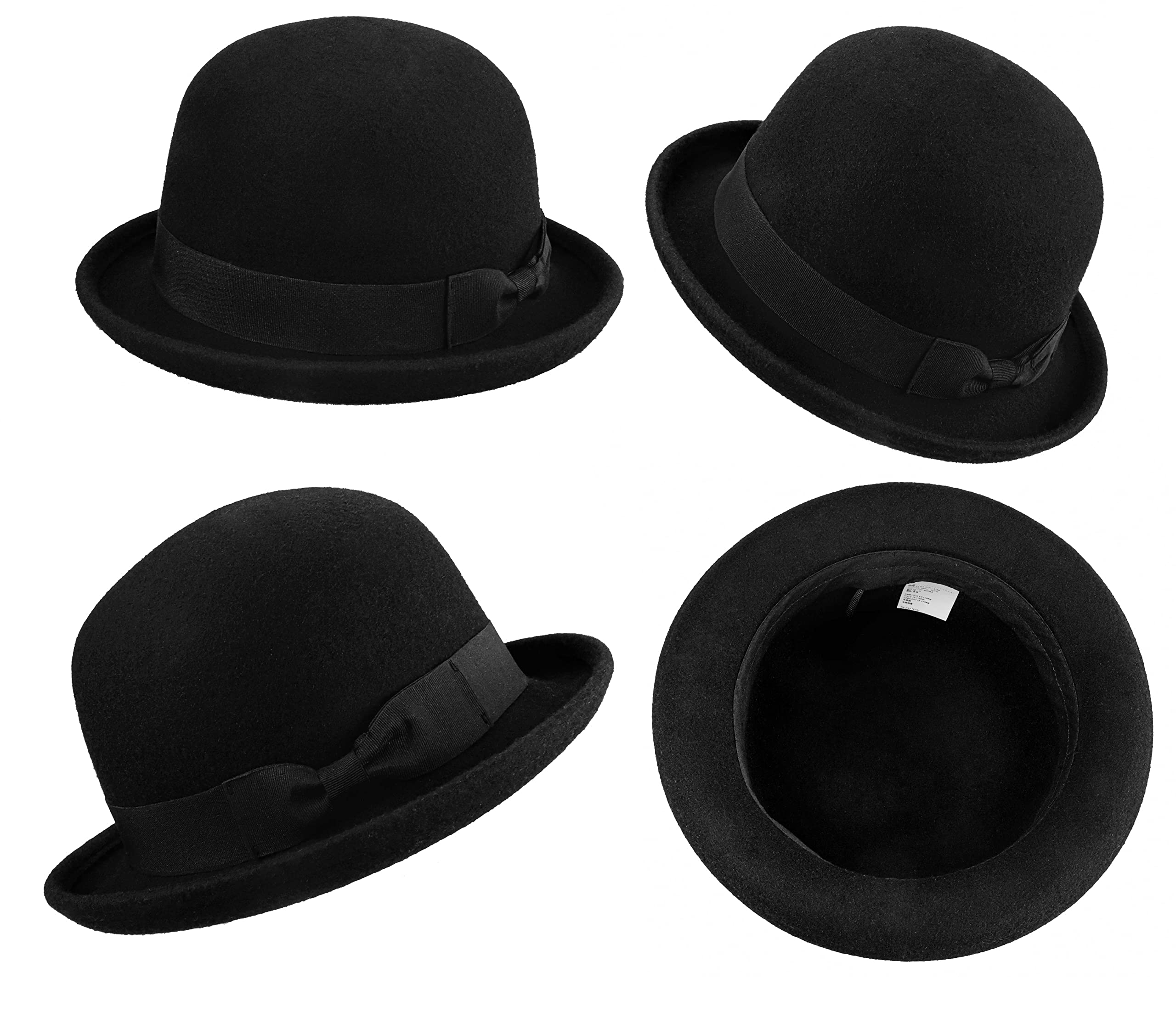 INOGIH Wool Derby Hat Round Cloche Hat for Men and Women Black Bowler Hat Upturn Brim Church Hat