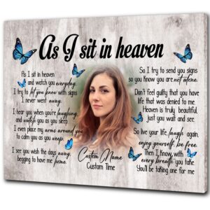 personalized memorial gifts for loss of loved one, meaningful sympathy gift for loss of sister daughter mom dad - as i sit in heaven canvas - vtq43 (10x8 inch)