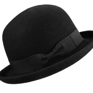 INOGIH Wool Derby Hat Round Cloche Hat for Men and Women Black Bowler Hat Upturn Brim Church Hat