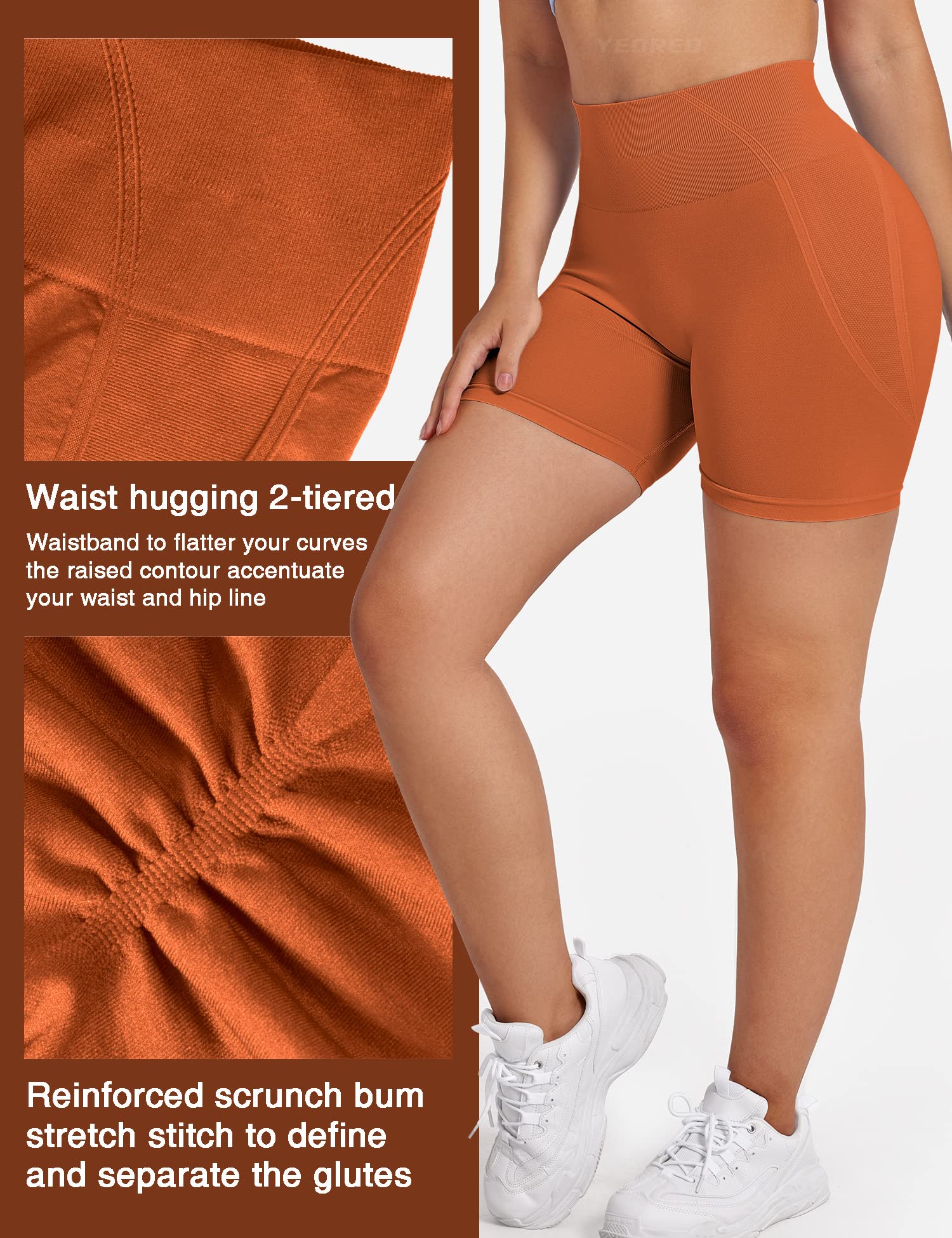 YEOREO Dora Seamless Scrunch Workout Shorts for Women High Waisted Butt Lifting Gym Yoga Biker Shorts Warm Copper L