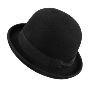 INOGIH Wool Derby Hat Round Cloche Hat for Men and Women Black Bowler Hat Upturn Brim Church Hat