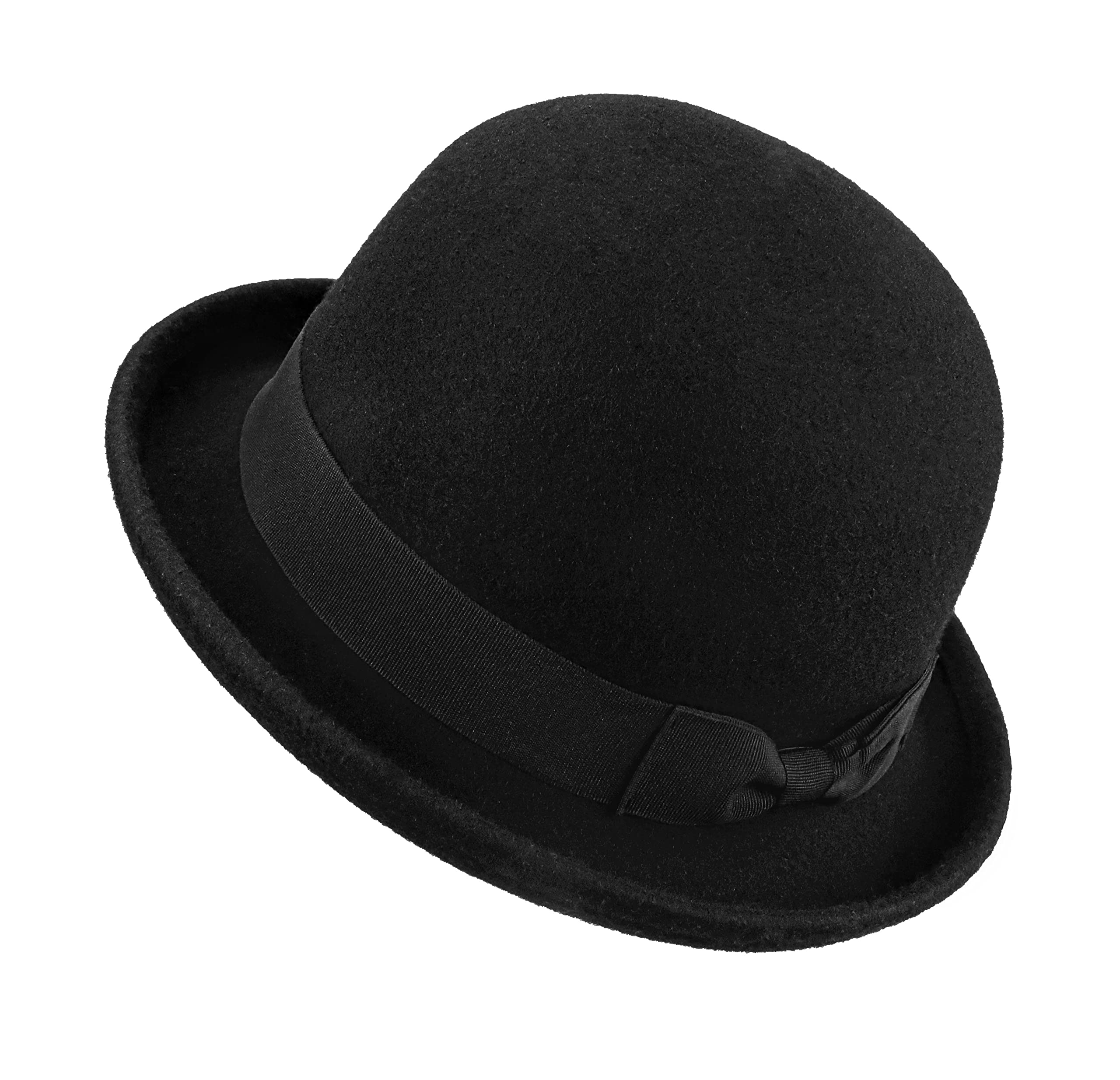 INOGIH Wool Derby Hat Round Cloche Hat for Men and Women Black Bowler Hat Upturn Brim Church Hat