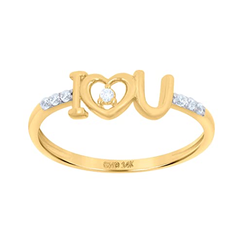 14k Two tone Gold Womens CZ Cubic Zirconia Simulated Diamond I Love U Heart Ring Measures 5.6mm Long Jewelry for Women