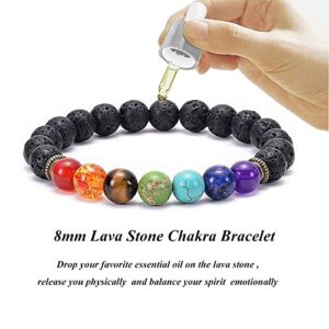 AMind4U 6PCS Chakra Bracelet for Women Men 8mm Lava Rock Healing Stones Bracelets Crystal Bracelets Beaded Bracelets for Women Men