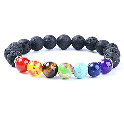 AMind4U 6PCS Chakra Bracelet for Women Men 8mm Lava Rock Healing Stones Bracelets Crystal Bracelets Beaded Bracelets for Women Men