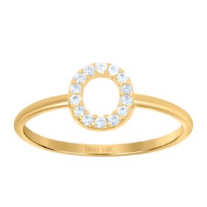 10k yellow gold womens cz cubic zirconia simulated diamond letter name personalized monogram initial alphabet o ring measures 1.2mm wide jewelry for women