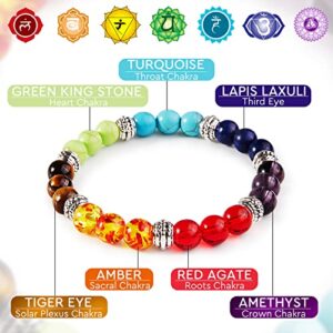 AMind4U 6PCS Chakra Bracelet for Women Men 8mm Lava Rock Healing Stones Bracelets Crystal Bracelets Beaded Bracelets for Women Men