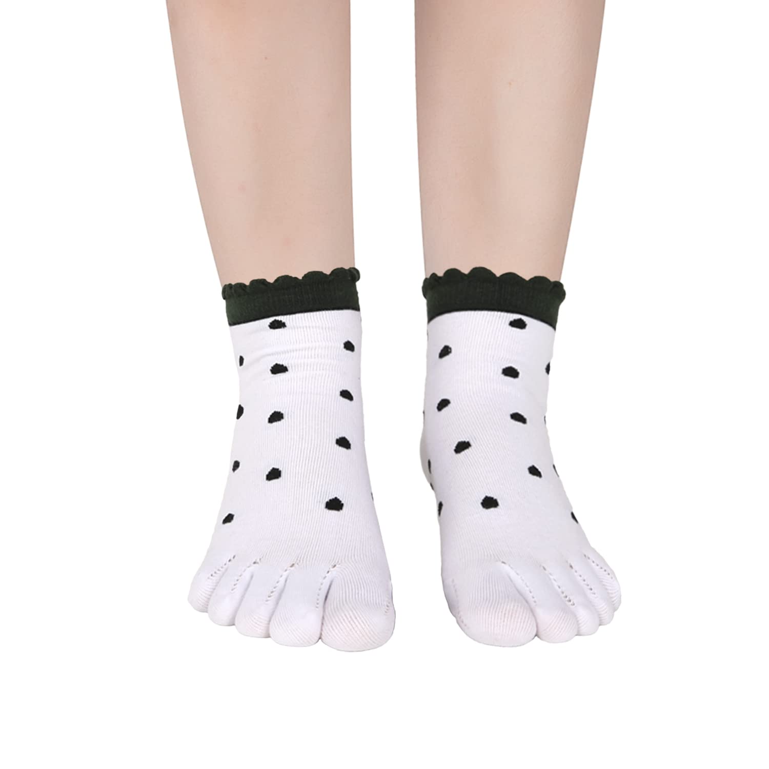 Benefeet Sox Toe Socks Women Size 6-9 Five Finger Socks for Girls Colorful Polka Patterned Crew Socks Athletic Running Toe Seperated Cotton Crew Socks Holiday Toe Socks 5 Pack, Polka Dot