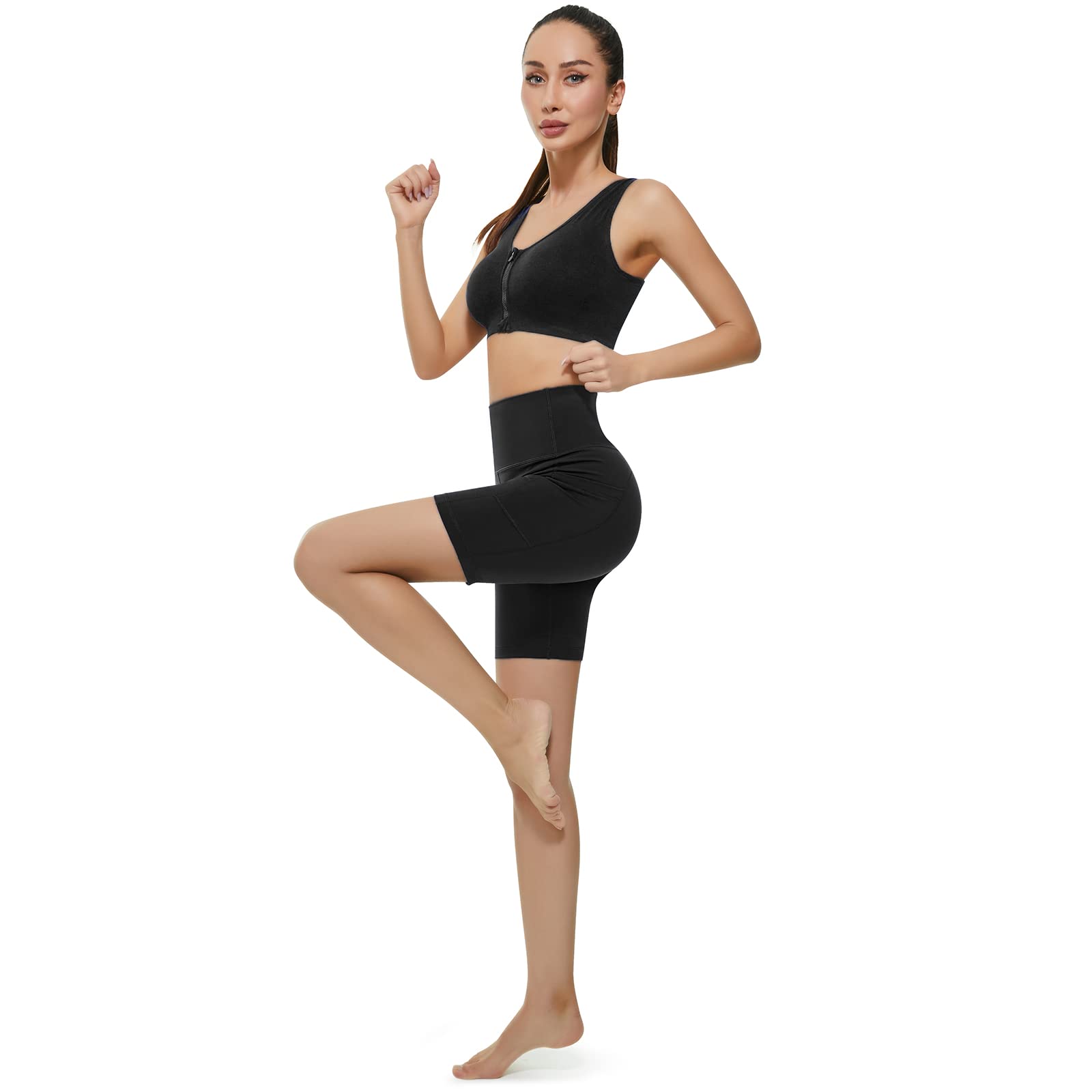 KKB 5''/8'' High Waist Active Wear Shorts Yoga Leggings for Women, Tummy Control Workout Shorts Side Pockets Running Pants (5"-Black, Small)