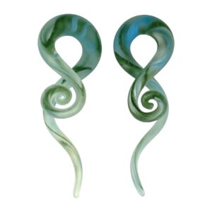 mystic metals body jewelry pair of green glass curled wave hanger plugs (pg-591) (9/16" (14mm))