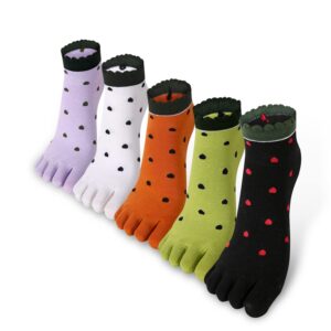 benefeet sox toe socks women size 6-9 five finger socks for girls colorful polka patterned crew socks athletic running toe seperated cotton crew socks holiday toe socks 5 pack, polka dot