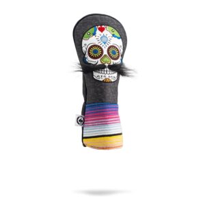 pins & aces le sugar skull mustache fairway wood head cover - premium, hand-made leather 3w or 5w headcover - funny, tour quality golf club cover - style and customize your golf bag grey camo