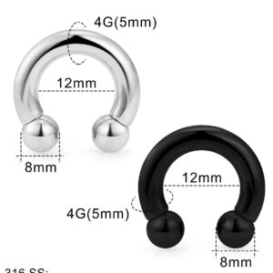 Hnxnskt Good Weithts for Stretched Ears Gauges Earrings 4G Surgical Steel Large Septum Rings PA Ring Internally Threaded Circular Horseshoe Barbells Body Piercing Jewelry for Women Men 4 Pieces 1#