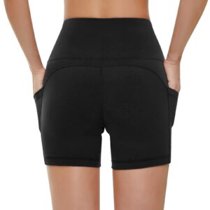 KKB 5''/8'' High Waist Active Wear Shorts Yoga Leggings for Women, Tummy Control Workout Shorts Side Pockets Running Pants (5"-Black, Medium)