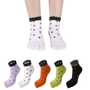 Benefeet Sox Toe Socks Women Size 6-9 Five Finger Socks for Girls Colorful Polka Patterned Crew Socks Athletic Running Toe Seperated Cotton Crew Socks Holiday Toe Socks 5 Pack, Polka Dot