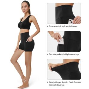 KKB 5''/8'' High Waist Active Wear Shorts Yoga Leggings for Women, Tummy Control Workout Shorts Side Pockets Running Pants (5"-Black, Small)