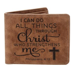 christian gifts leather wallet i can do all things leather wallet bible verse faith religious christian for women men (i can do all things)