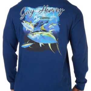 Guy Harvey Mens Yellow Fin Tuna Long Sleeve T-Shirt Large Navy