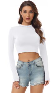 auhegn women's crop topss mock turtleneck long sleeve lightweight base layer shirts white x-large