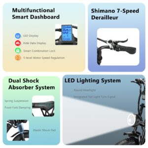 Electric Bike V8 20 inch 750W Adult Electric Bike With 48V 15Ah Removable Battery,Max Speed 28 MPH Pedal Snow Bike 20 inch Fat Tire Electric Mountain Bike, Smart Digital Screens,60 Miles Long Range