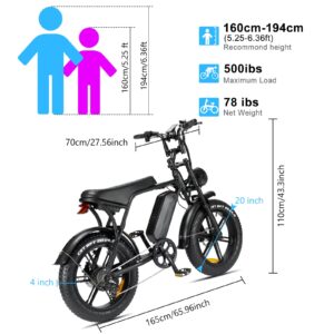 Electric Bike V8 20 inch 750W Adult Electric Bike With 48V 15Ah Removable Battery,Max Speed 28 MPH Pedal Snow Bike 20 inch Fat Tire Electric Mountain Bike, Smart Digital Screens,60 Miles Long Range