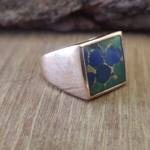 Azurite Malachite Ring, Signet Bohemian Ring, Rings for Men Women, Boho Ring, 925 Solid Sterling Silver Ring, Azurite Gemstone Ring, Statement Ring, Gift for Partner (925 Solid Silver, 11.50)