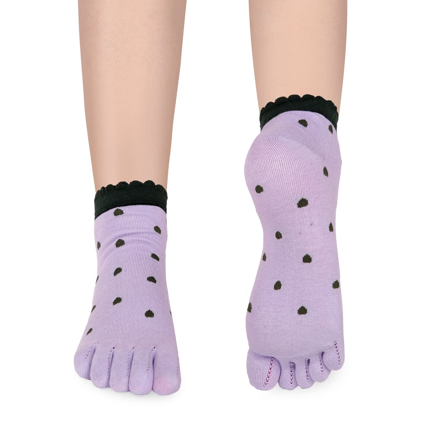 Benefeet Sox Toe Socks Women Size 6-9 Five Finger Socks for Girls Colorful Polka Patterned Crew Socks Athletic Running Toe Seperated Cotton Crew Socks Holiday Toe Socks 5 Pack, Polka Dot